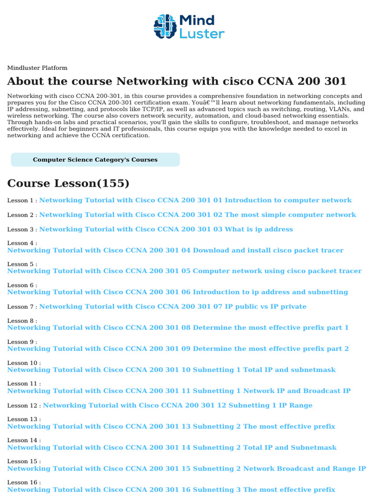 Networking With Cisco CCNA 200 301 Course Content | PDF | Cisco Certifications | Computer Network