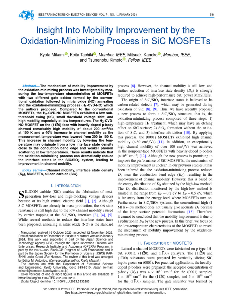 Insight Into Mobility Improvement by The Oxidation-Minimizing Process ...
