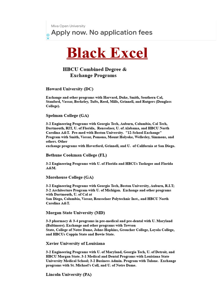 HBCU Combined Degree & Exchange Programs | PDF | Tennessee