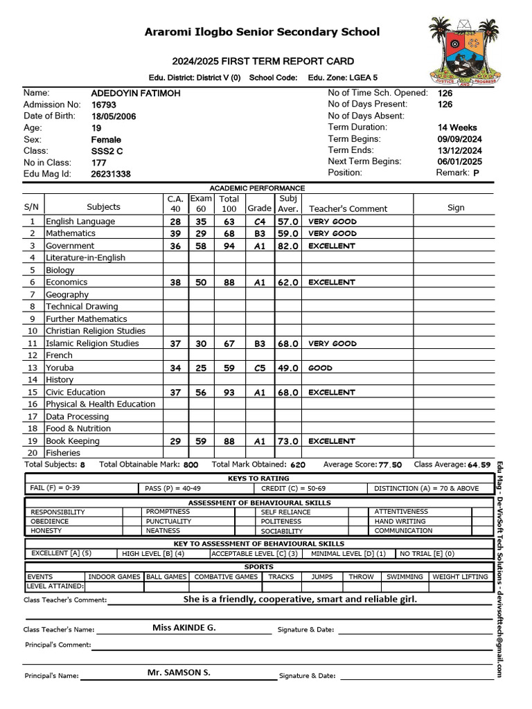 Student Report Card Summary | PDF