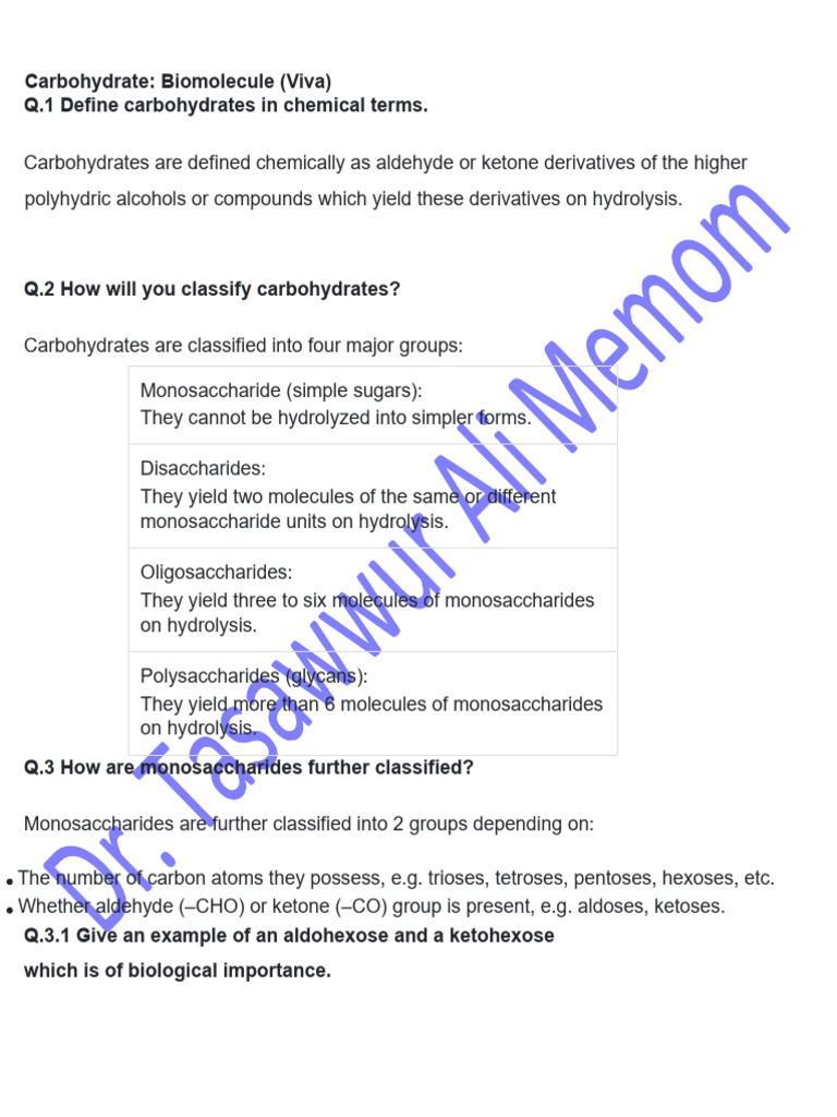 Carbohydrate Biomolecule (Viva) ( Most Common) | PDF | Carbohydrates ...