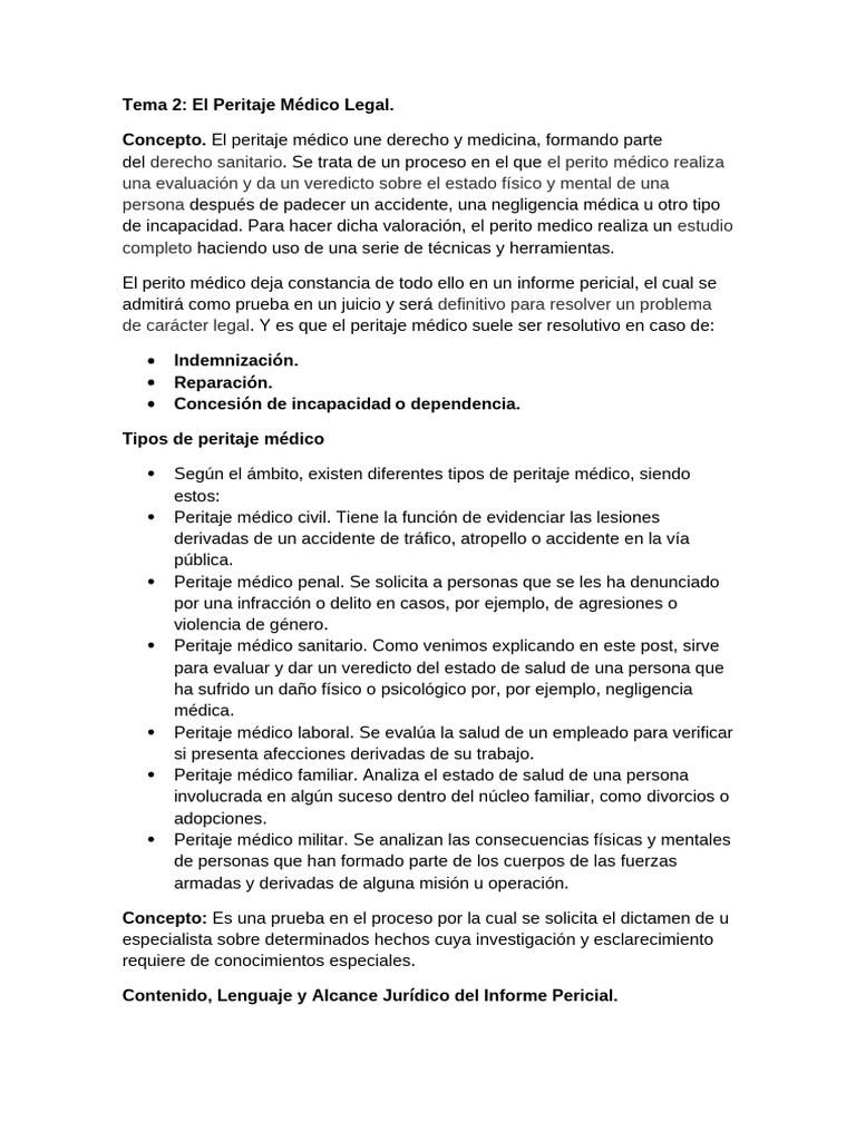 Peritaje Médico Legal: Conceptos y Tipos | PDF | Testigo experto | Experto