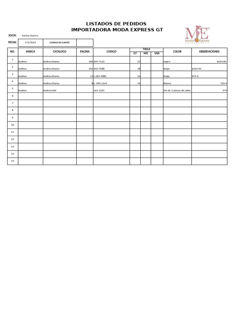 Formato Pedido Multimarcas (1 2025) | PDF