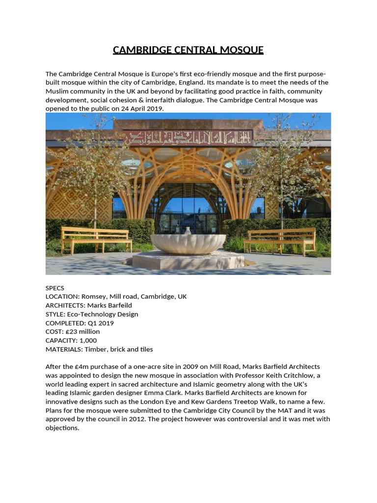 Cambridge Central Mosque: Eco-Friendly Design | PDF | Architectural ...