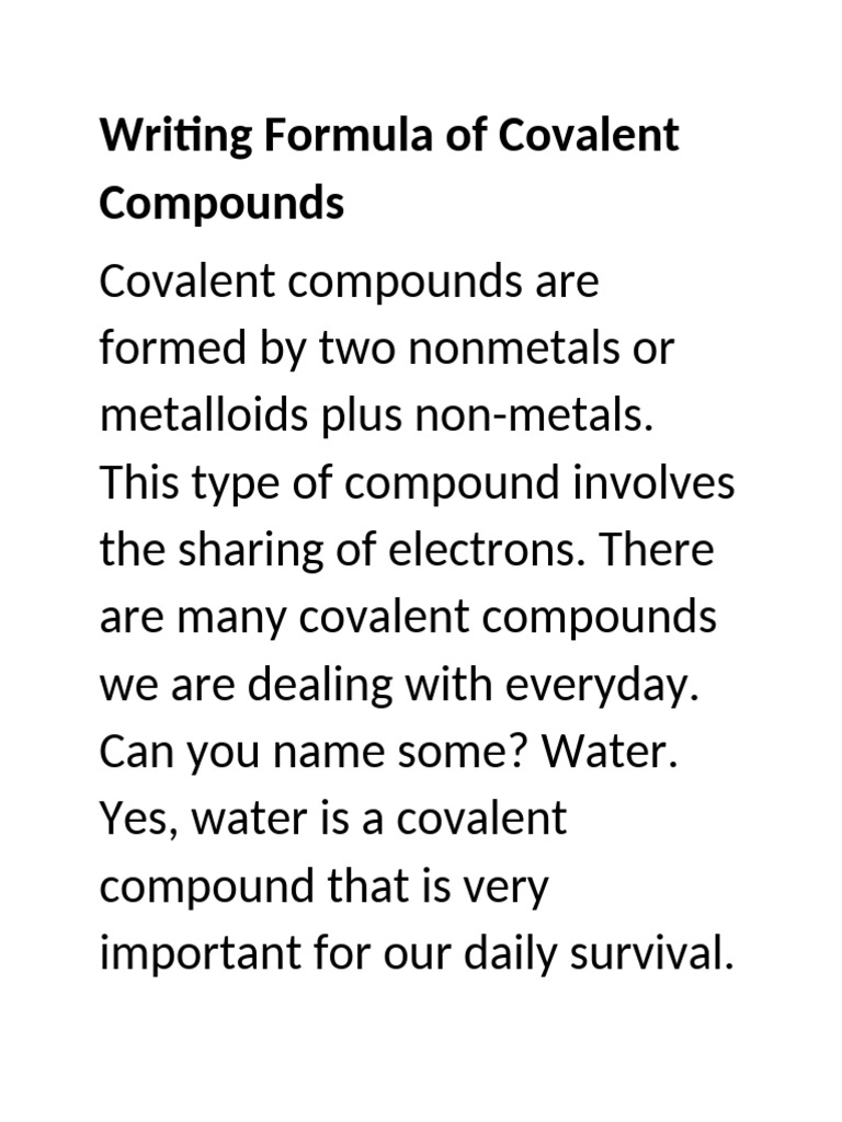 Writing Formula of Covalent Compounds | PDF | Chemical Compounds ...