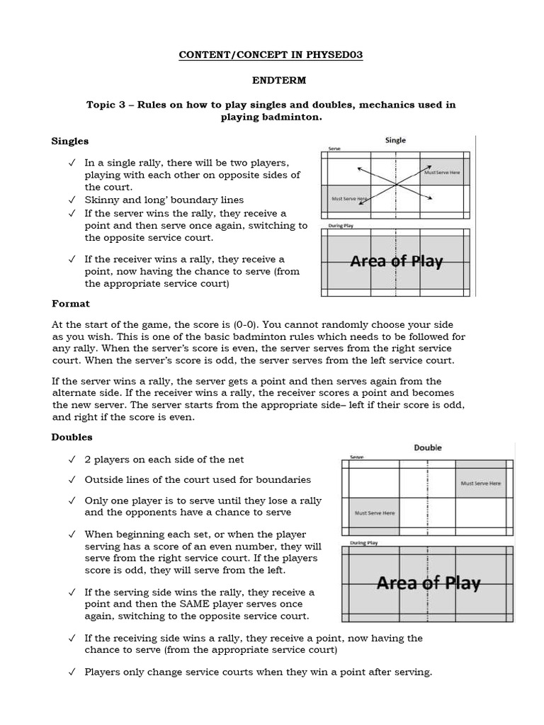 Badminton Singles and Doubles Rules Guide | PDF | Referee | Sports ...