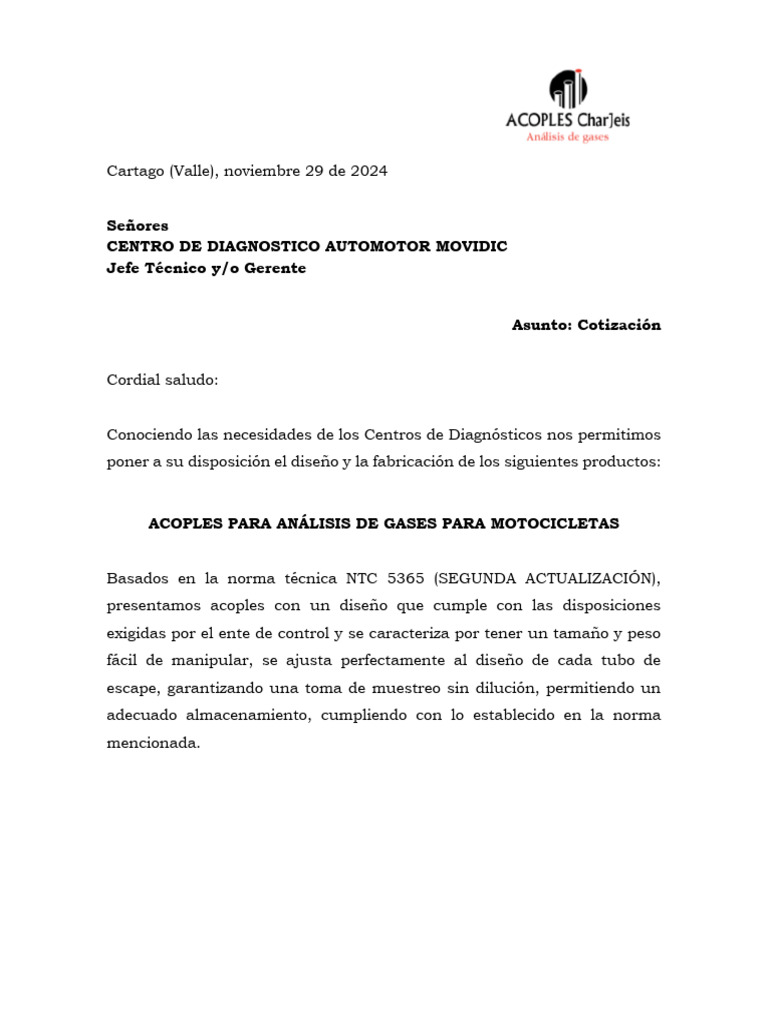 Cotización Kit de Acoples # 2, CDA MOVIDIC | PDF