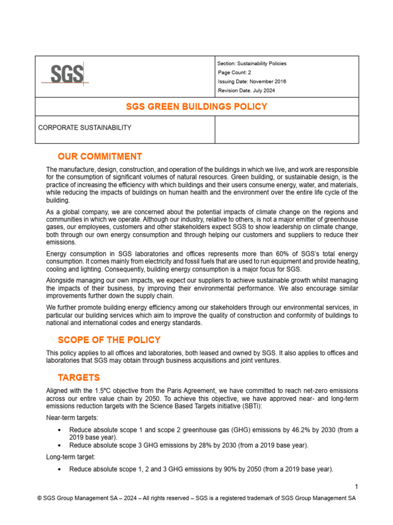 SGS Green Buildings Policy EN | PDF | Green Building | Energy Conservation