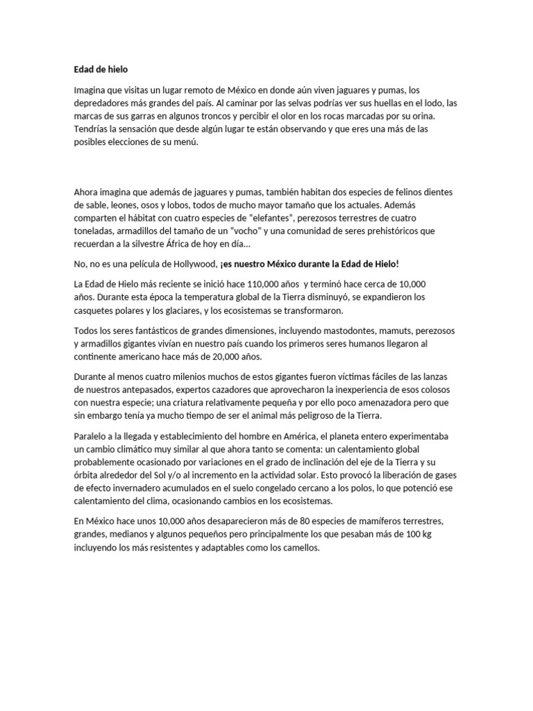 Animales de la Edad de Hielo en México | PDF | Era de Hielo | Tierra