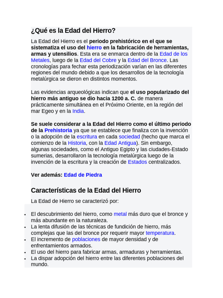 Edad del Hierro: Características y Civilizaciones | PDF | Edad de ...