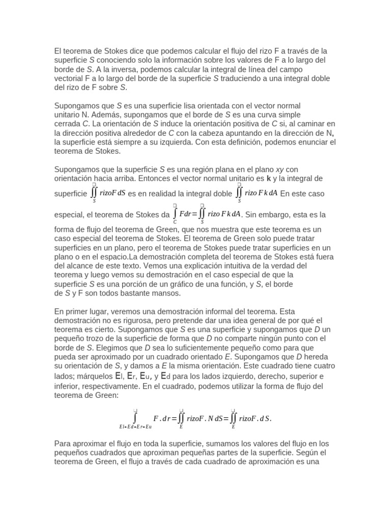 Teorema de Stokes | PDF | Integral | Flujo