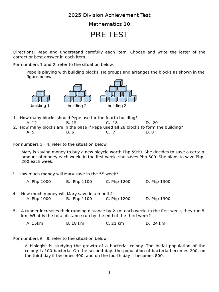 Pretest NAT Math 10 Final | PDF | Circle | Trigonometric Functions