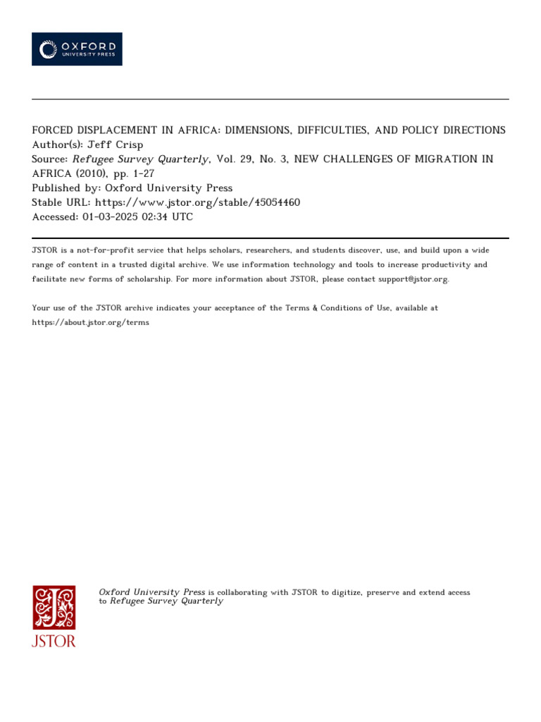 Jeff Crisp | PDF | Refugee | Internally Displaced Person
