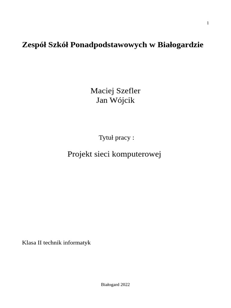 Projekt Sieci Komputerowej | PDF