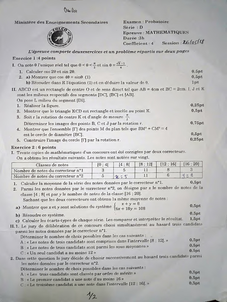Epreuves de Proba Blanc Maths | PDF
