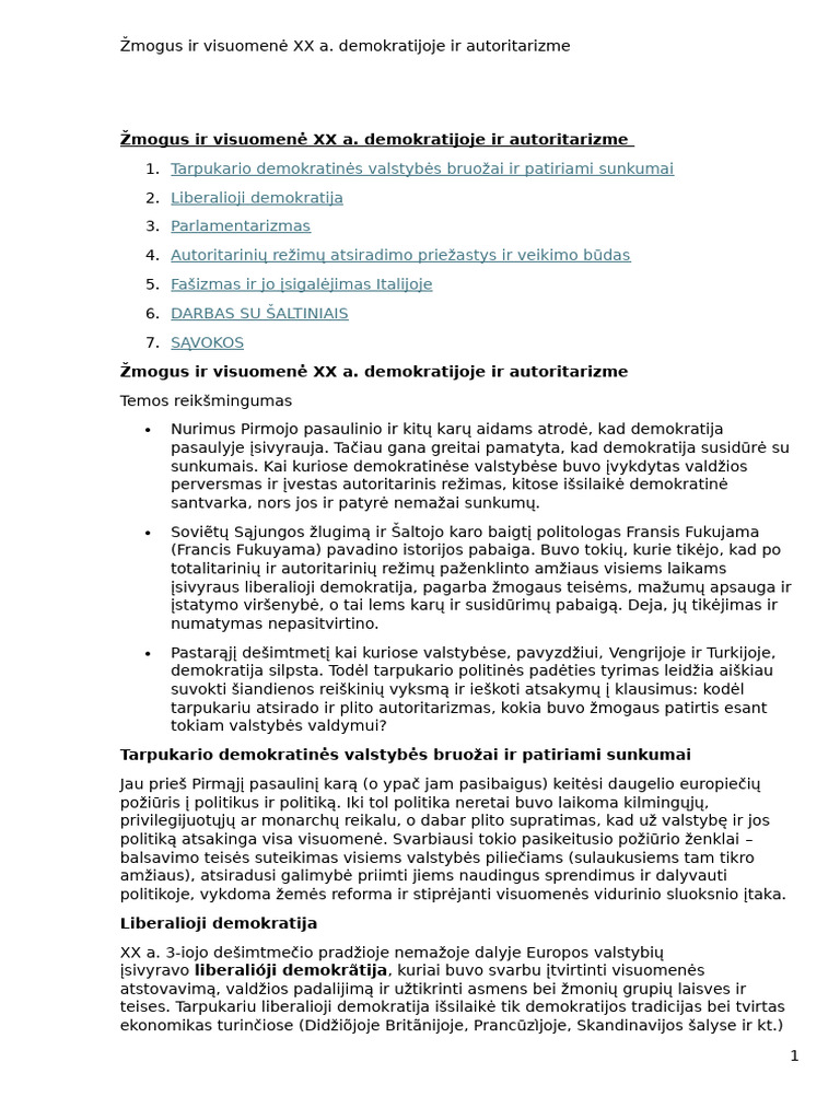 Zmogus Ir Visuomene Xx a. Autoriarize Ir Demokratijoje | PDF