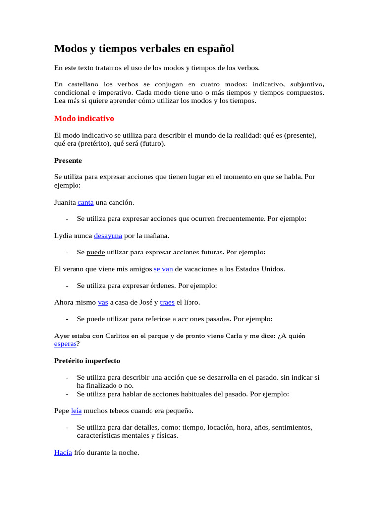 Modos y tiempos verbales en español | PDF | Gramática | Lingüística