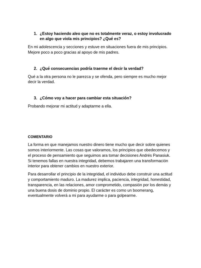 Reflexiones sobre la Integridad Personal | PDF