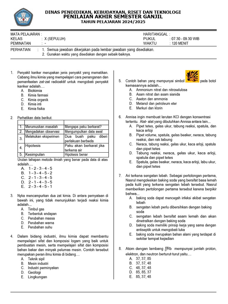 SOAL PAS KIMIA KELAS X | PDF