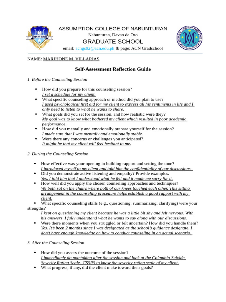Counseling Reflection Form | PDF | Psychotherapy | Counseling Psychology