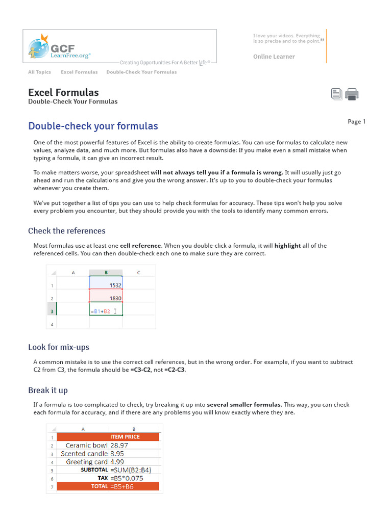 Double-Checking Excel Formulas | PDF | Microsoft Excel | Spreadsheet