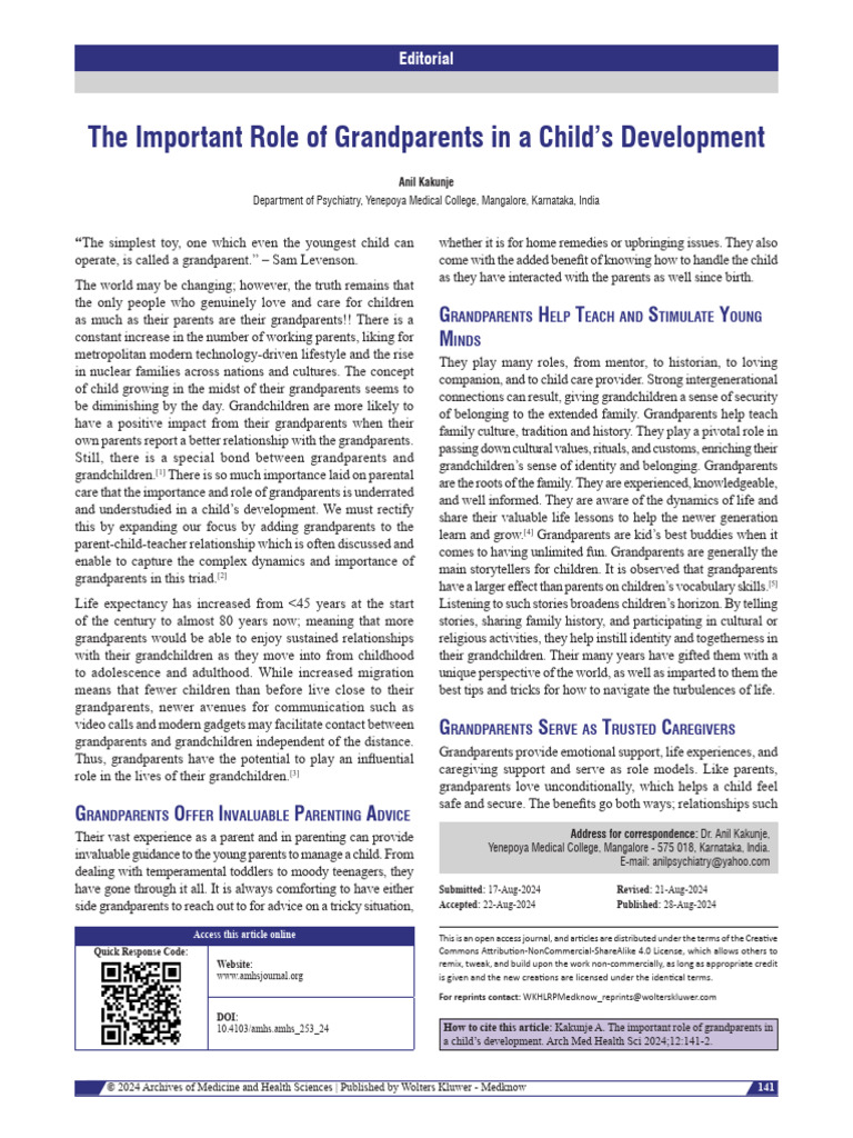 The Important Role of Grandparents in A Child s.1 | PDF | Grandparent ...