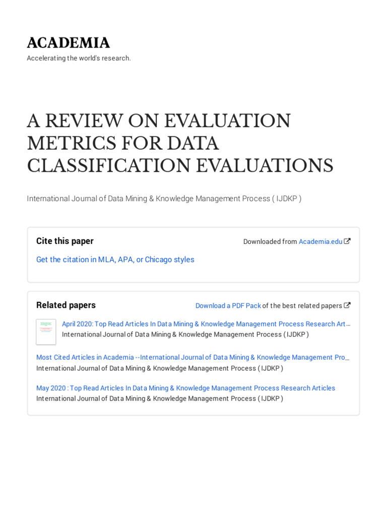 A Review On Evaluation Metrics For Data Classification Evaluations-2020 | PDF | Statistical ...