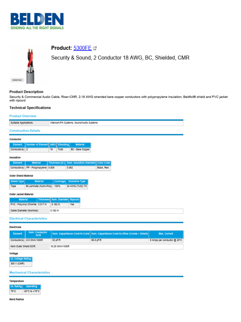 5300FE_techdata | PDF | Electrical Conductor | Insulator (Electricity)