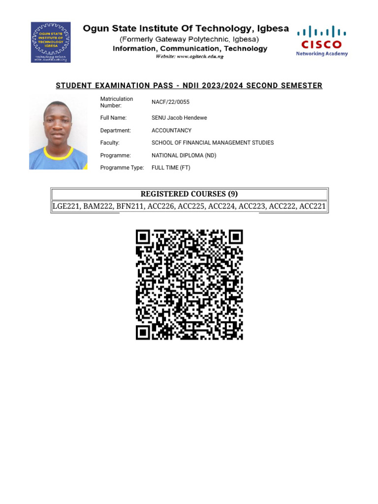 OGITECH - Student Examination Pass For SENU JACOB | PDF