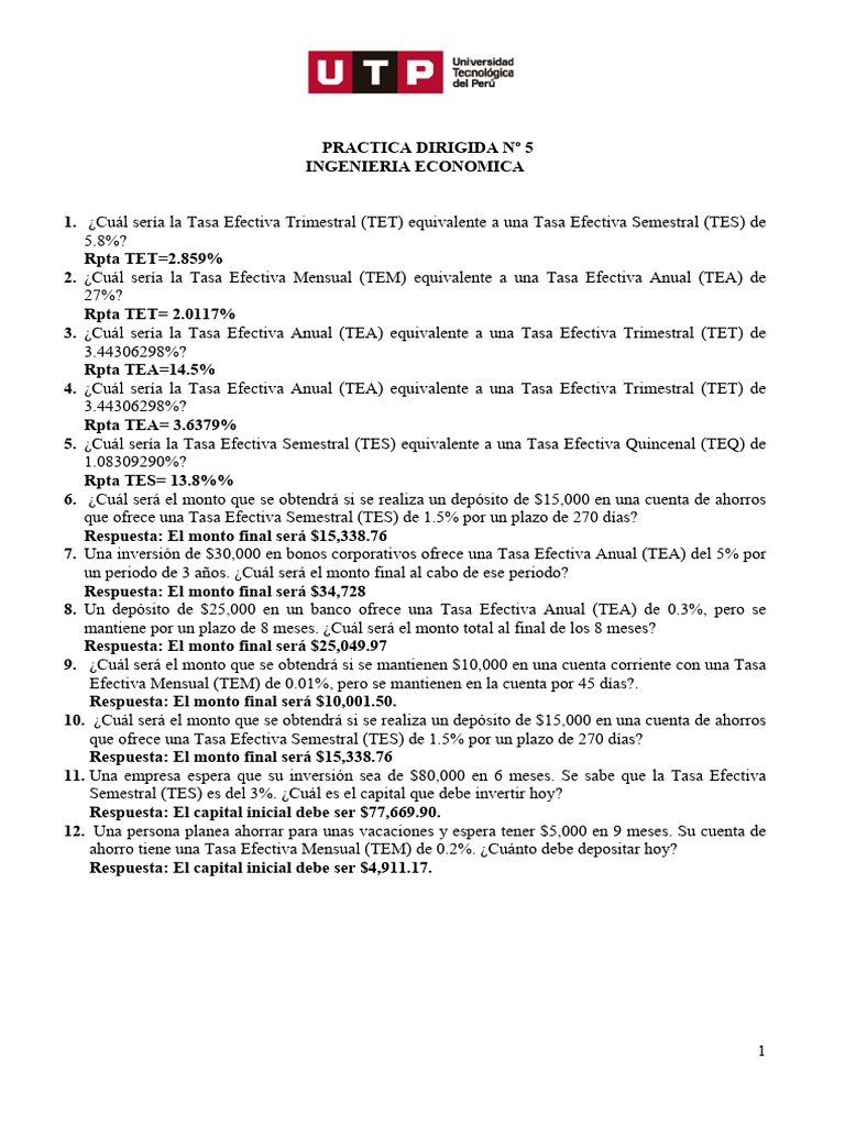PD 5 Tasas Equivalentes Ing Eco - RAJGEZ | PDF