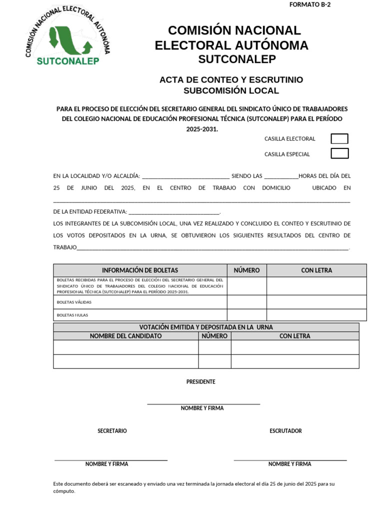Acta de Conteo Local (b2) | PDF | Elecciones | Eventos políticos