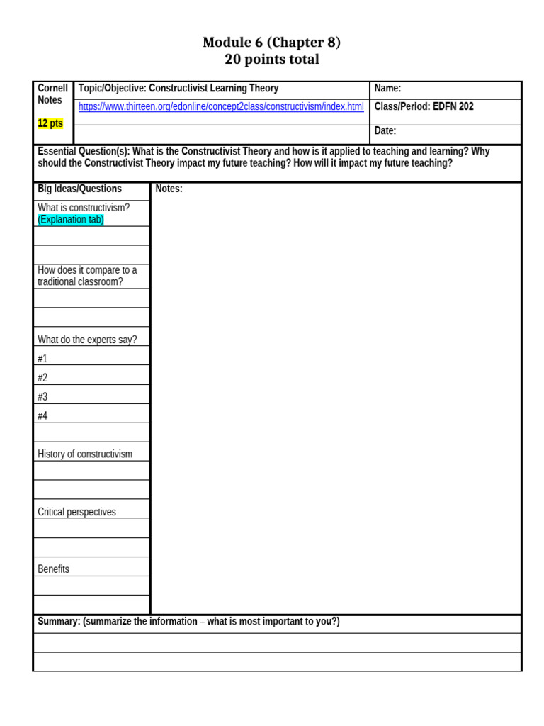 Module 6-Constructivist Theory With Cornell Notes F23 | PDF ...