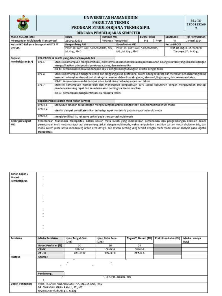 RPS Perencanaan Multimoda - KKD TRANSPORTASI | PDF