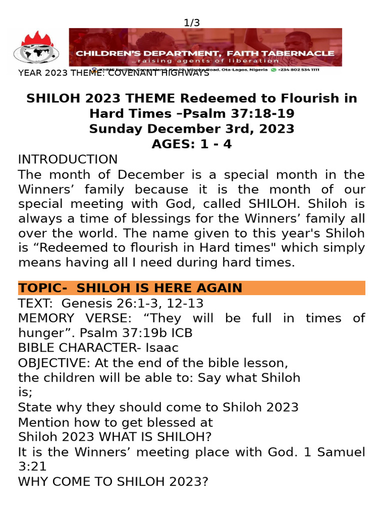 Ages 1-4 - Children's Church Monthly Teaching Outline For Shiloh 2023 ...