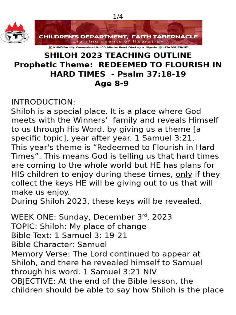 Ages 8-9 - Children's Church Monthly Teaching Outline For Shiloh 2023 ...