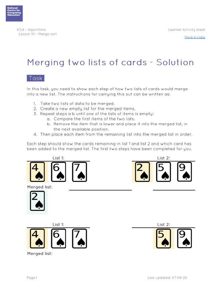 A1 Solutions - Merging Two Lists of Cards | PDF