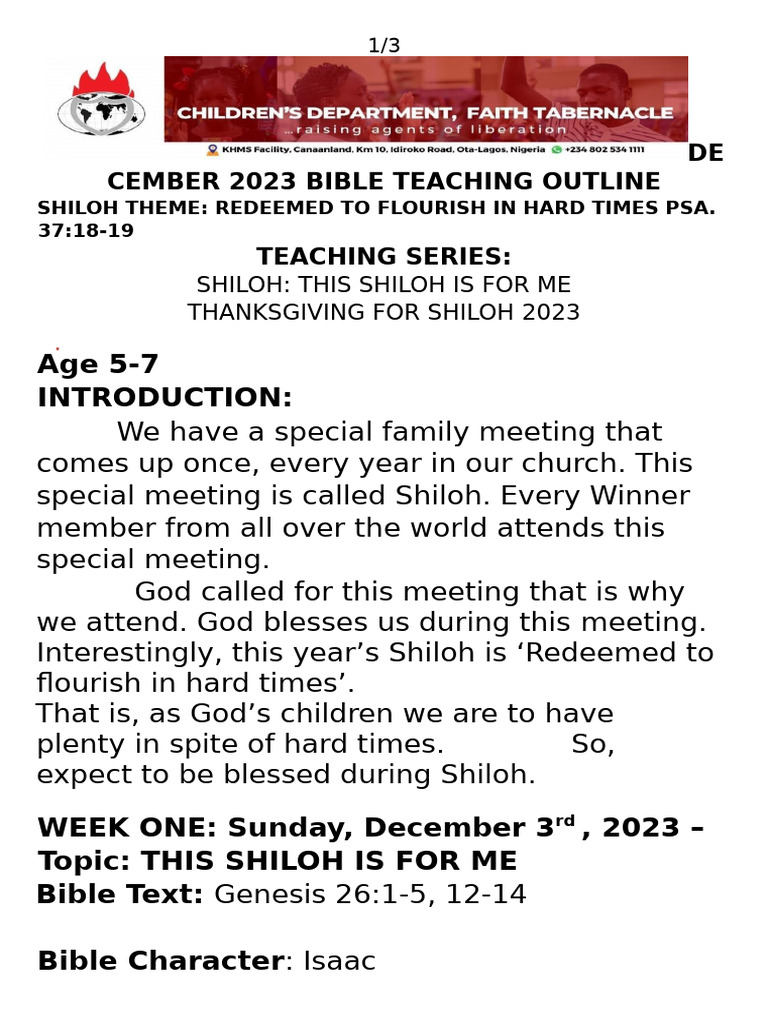 Ages 5-7_Children's Church Monthly Teaching Outline for Shiloh 2023 ...