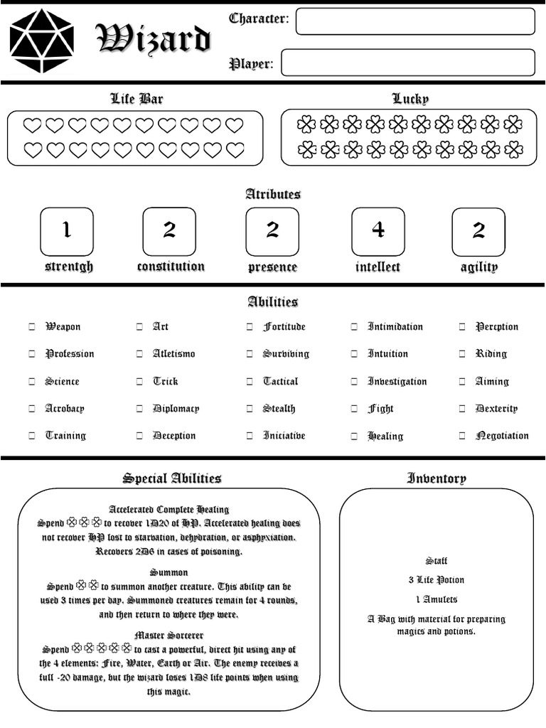 RPG Character Sheet Template | PDF