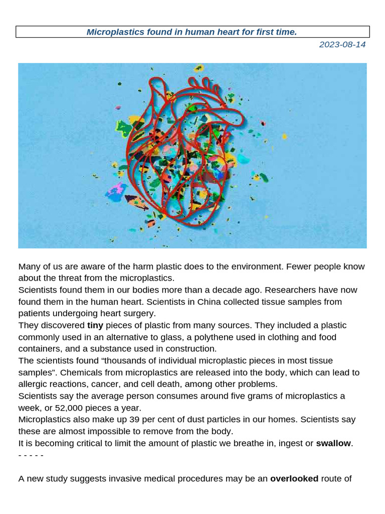 Microplastics Detected in Human Heart | PDF | Heart | Clinical Medicine