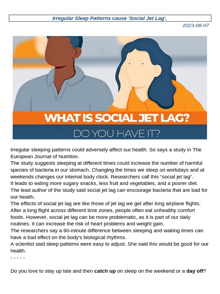 Irregular Sleep Patterns Cause Social Jet Lag | PDF | Sleep | Circadian ...