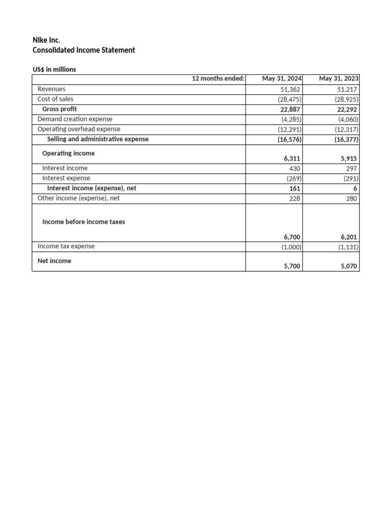 Nike Income Statement | PDF