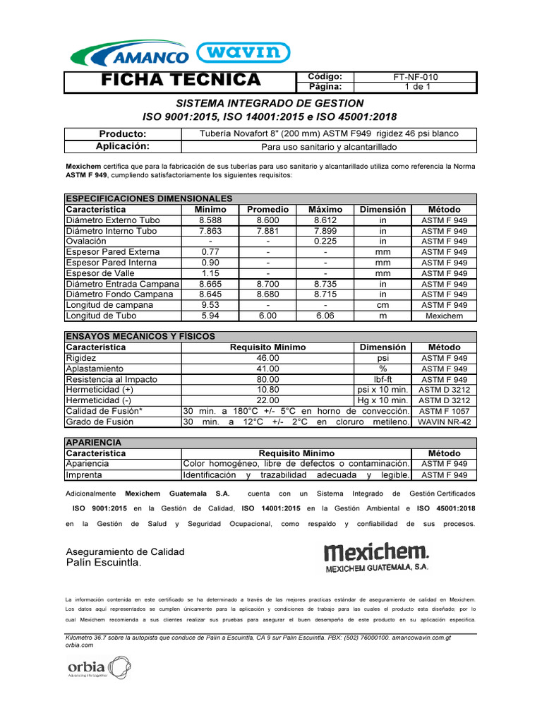 Tubería Novafort 8" ASTM F949 | PDF