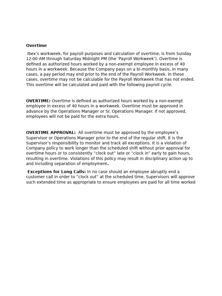 Overtime Policy and Approval Process | PDF
