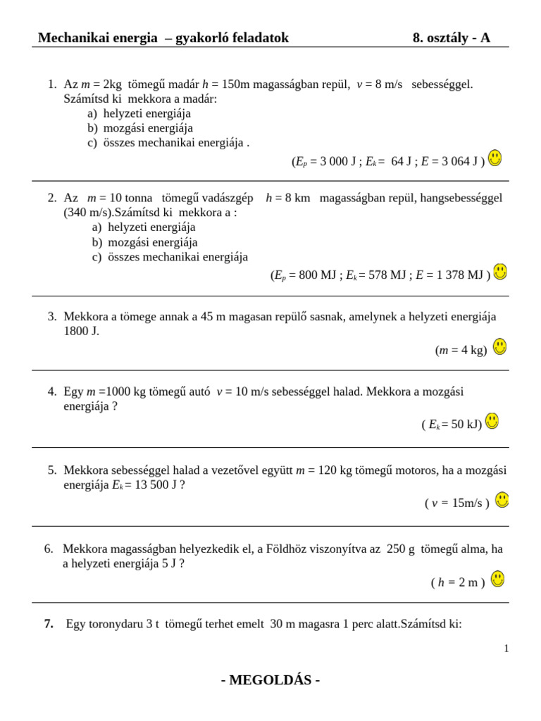 Mechanikai Energia Megoldás-A | PDF