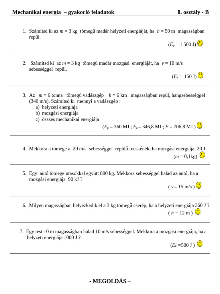 Mechanikai Energia Megoldás-B | PDF
