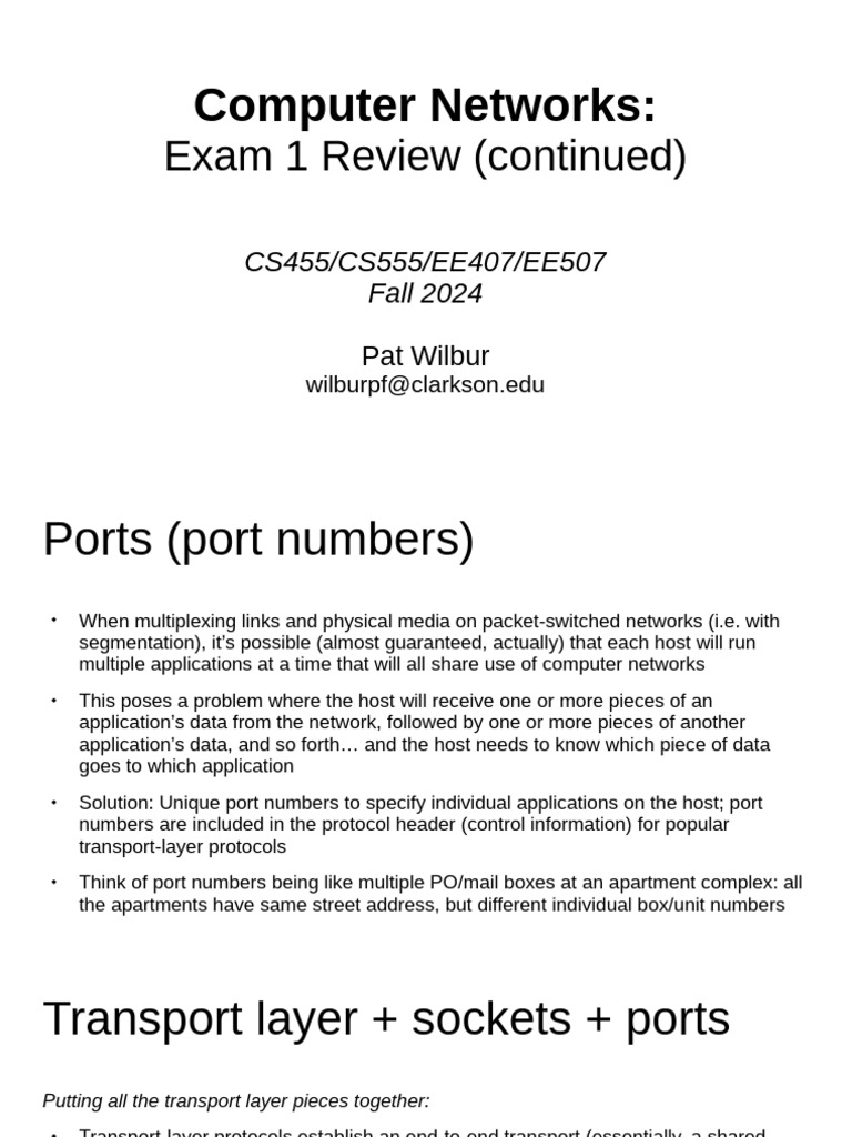 12a Exam 1 Review Continued | PDF | Transmission Control Protocol | Port (Computer Networking)
