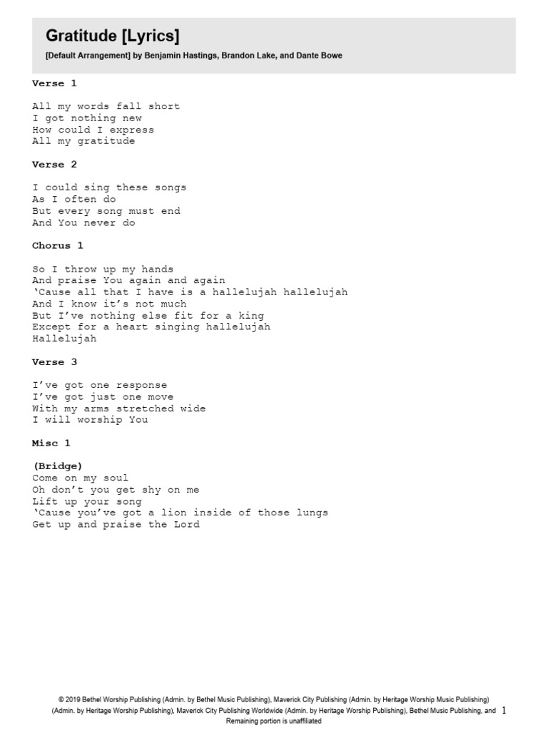 Gratitude - Lyrics | PDF