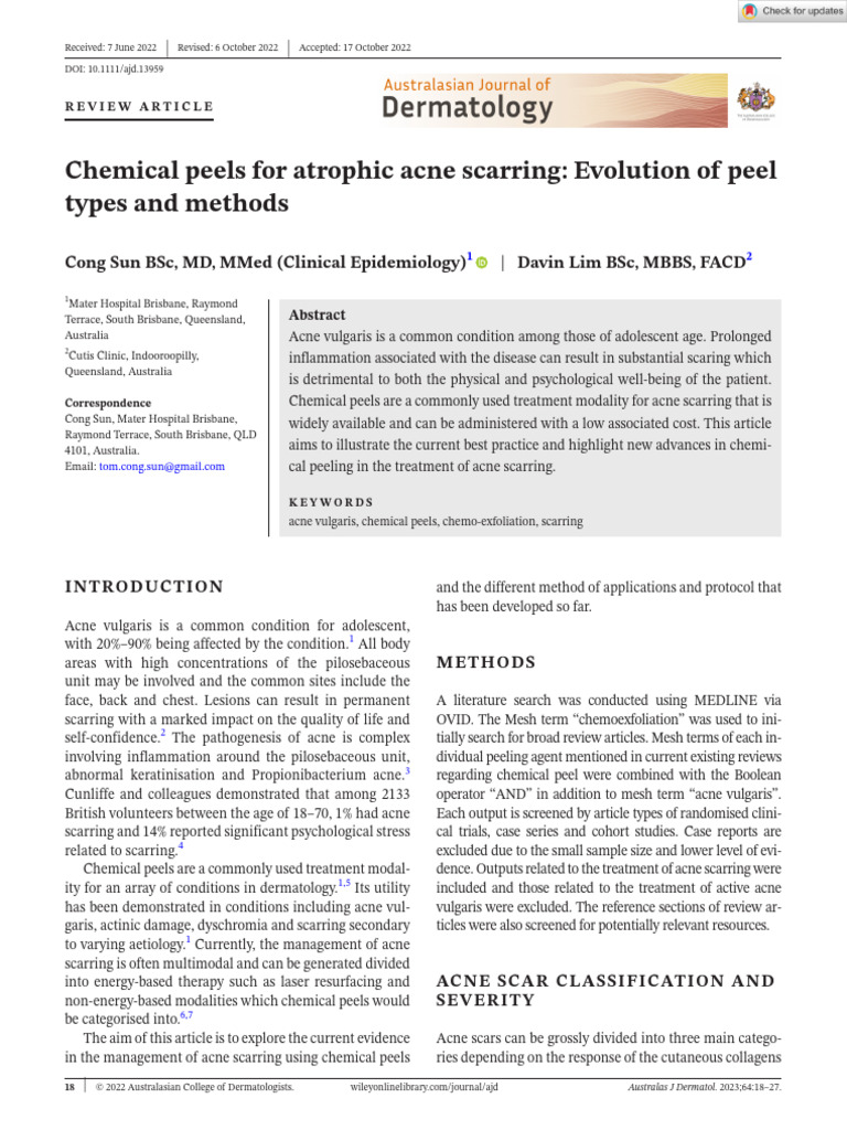Aust J Dermatology - 2022 - Sun - Chemical Peels For Atrophic Acne ...