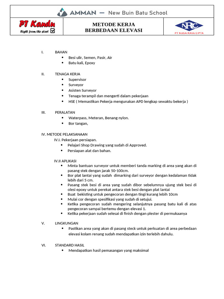 Metode Pekerjaan Perbedaan Elevasi | PDF
