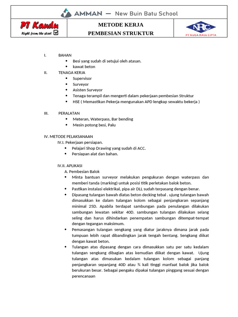 Metode Pembesian Balok Beton | PDF